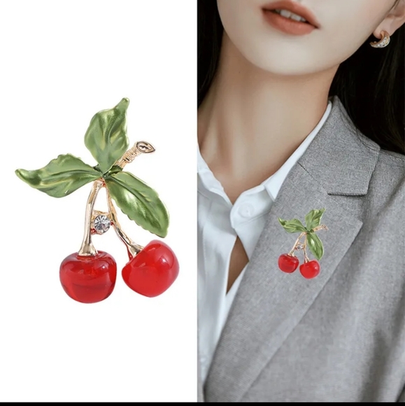 Jewelry | Cherry Brooch Pin Lucite Vintage Style Enamel Cherries Gold ...